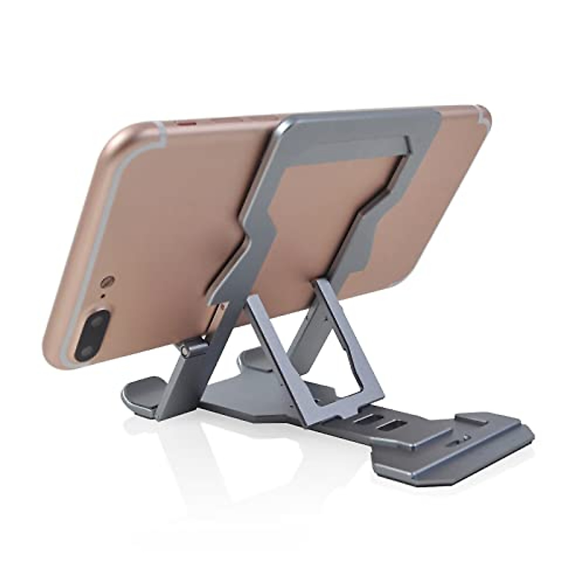 QiBok Aluminum Alloy Foldable Phone Stand, Portable Cell Phone Stand for Desk and Adjustable Height, Cell Phone Holder Cradle Dock Compatible Most of Phone