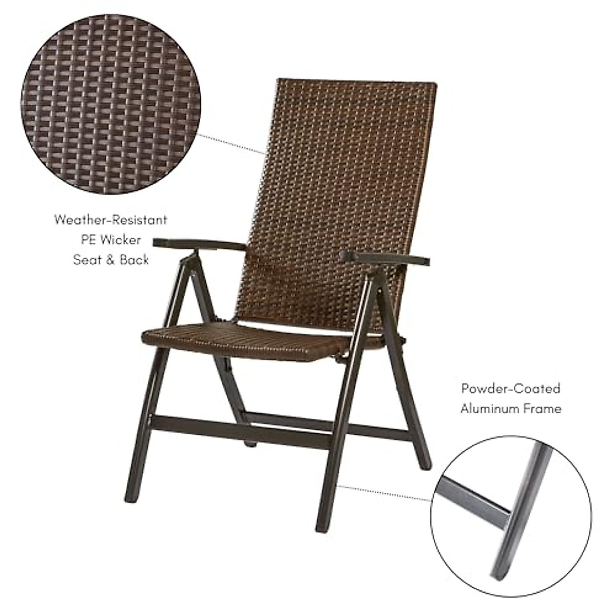 Greendale Home Fashions Outdoor Reclining Brown PE Wicker Folding Chair, Cast Slate