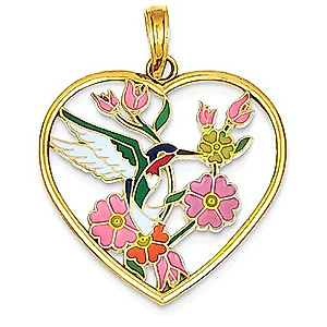 IceCarats 14K Yellow Gold Hummingbird Flowers Heart Love Necklace Bird Pendant Charm Only