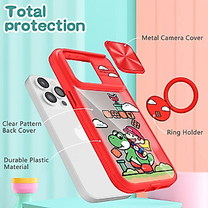Joyleop (2in1 for iPhone 13 Pro Max Case Cartoon Cute Maliao for Girls Pretty Women Teen Kids Girly Phone Covers Red Pattern Design with Slide Camera Cover+Ring Holder for 13 Pro Max 6.7”