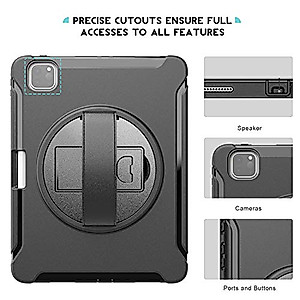 ProCase Rugged Case for iPad Pro 12.9 2020 2018 [Support Apple Pencil 2 Charging], Heavy Duty Kickstand Protective Cover for iPad Pro 12.9" 4th Generation 2020 / 3rd Gen 2019 -Black