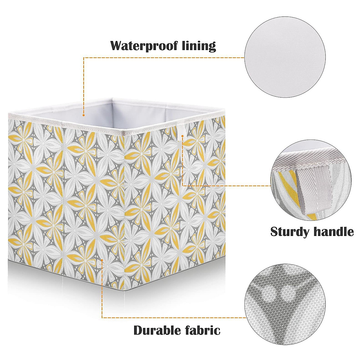 Kigai Flowers Gray Yellow Fabric Storage Bin 11" x 11" x 11" Cube Baskets Collapsible Store Basket Bins for Home Closet Bedroom Drawers Organizers