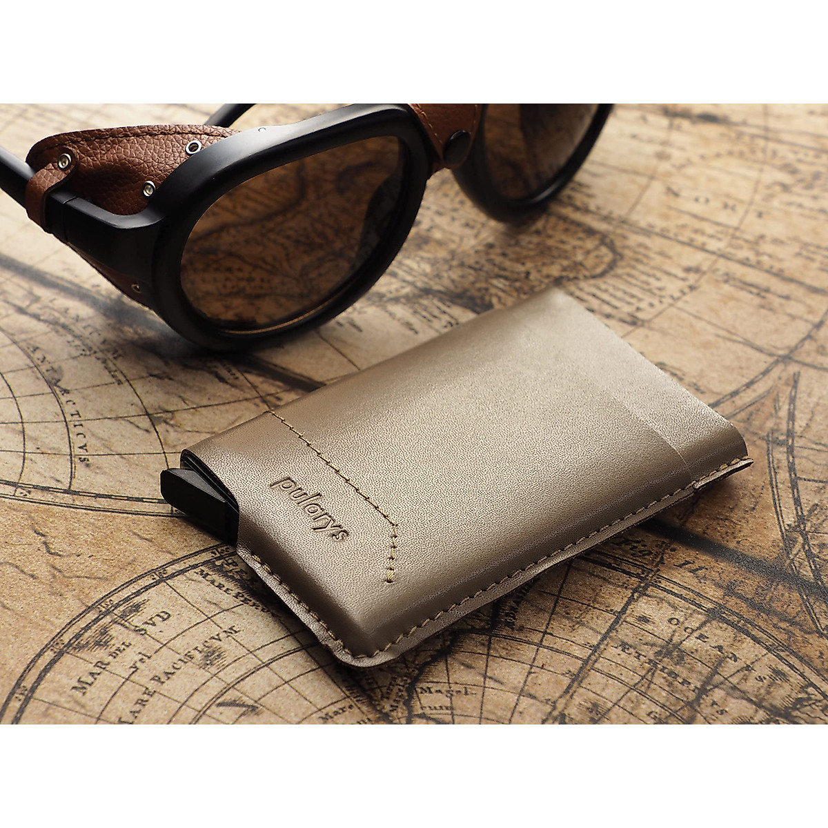 PULARYS GOBI Wallet - Made of Italian Leather - RFID Protection - 2 Pockets for Banknotes - Holds up to 6 Cards - For Men & Women - Minimalist Design - Caffe Latte Colour