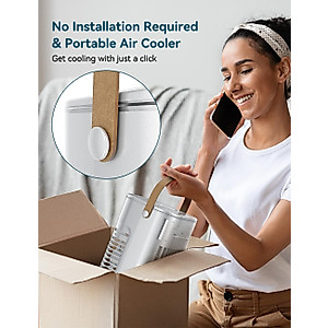 BALKO 4 IN 1 Personal Air Conditioner w/ 5400mAh Li-ion Battery, 2 Ice Packs, 7H Timer for Auto-Off & Remote, 7-LED Lights, 1200ML Tank Small Air Conditioner, Portable Evaporative Air Cooler for Room