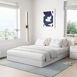 Woozuro Queen Size Bed Frame, 5 Inch Low Profile Metal Box Spring with Fabric Bed Cover, 2500lbs Heavy Duty Steel Structure Mattress Base, Noise-Free Bed Foundation, Easy Assembly, Black