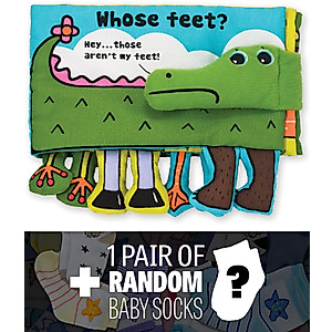 Melissa & Doug Whose Feet?: K's Kids Soft Activity Book Series + 1 Free Pair of Baby Socks Bundle [92036]
