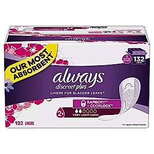 Always Discreet Plus Incontinence Liners, Very Light Absorbency, Long Length (132 ct.)