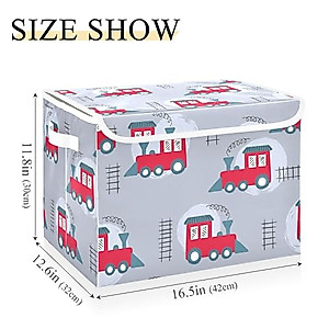 Krafig Toy Trains Foldable Storage Box Large Cube Organizer Bins Containers Baskets with Lids Handles for Closet Organization, Shelves, Clothes, Toys