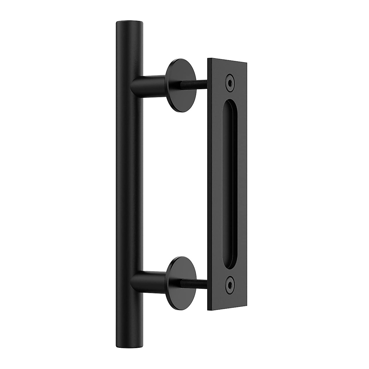 HomLxclx 12" Sliding Barn Door Handle Pull and Flush Hardware Set, Black Powder Coated Finish Round Shape,Heavy Duty Barn Door Handles-Fit 1 3/8-1 3/4" Thickness Door Panel, Easy to Install1