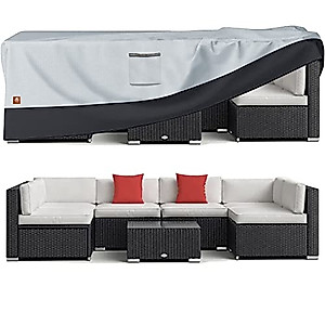 Outdoor Patio Furniture Set Covers Waterproof,Heavy Duty Wicker Rattan Sectional Sofa Set Cover,All Weather Patio Seating Dining Sets Cover,Fadeless and Durable Polyester Cloth,125Lx70Wx30H Inch