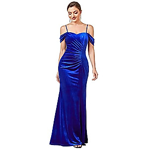Ever-Pretty Women's Adjustable Spaghetti Straps Backless Memaid Maxi Velvet Evening Dresses Sapphire Blue US6