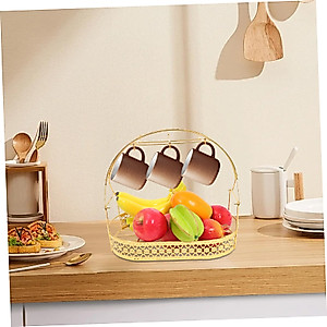 BESTonZON Wrought Iron Coffee Mug Cup Holder Stand Dishes Organizer Rack for Counter Cabinet Table for Kitchen Restaurant Office - 33.3 x 29.2 x 20cm (Golden)