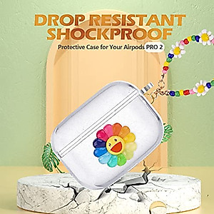 Cute AirPod Pro 2 Case Smile Sun Flower Bracelet Design Soft Silicone Clear Glitter Protective Cover Compatible with Airpods Pro 2nd Generation 2022 Case