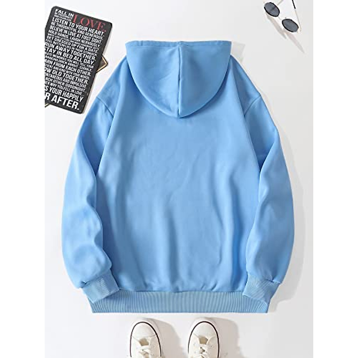 Cozyease Men's Oversized Letter Graphic Drawstring Casual Hoodies Long Sleeve Vintage Street Hoodie Sweatshirts Blue L