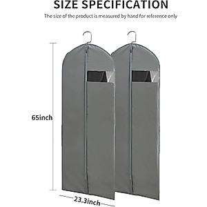 Kimmama Long Garment Bags for Hanging Clothes,Dress Bags for Gowns,Garment Protector Cover for Hanging Wedding Dress,Suit,Dance Costumes,Coat,Brides Maids Dress,23.6" x 65",Pack of 2
