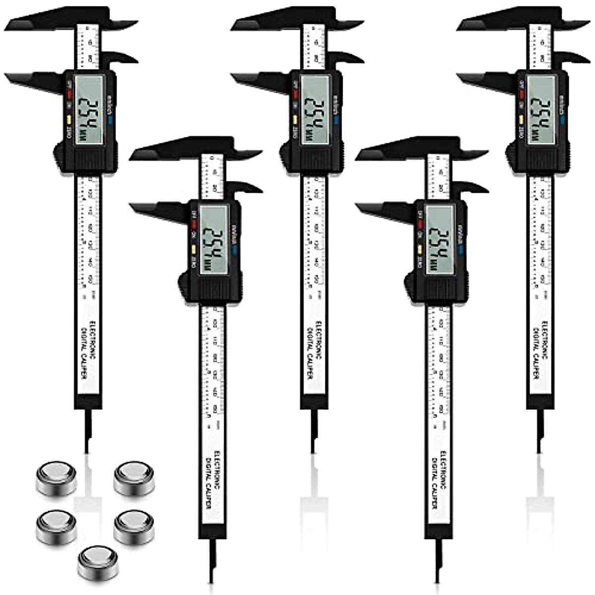 5 Pcs Digital Caliper 0 - 6 Inch Calipers Measuring Tool Electronic Digital Vernier Caliper with Large LCD Screen Shutdown Function, Reset Function, Inch and Millimeter Conversion