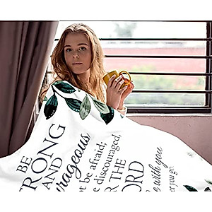 Prayer Blanket Throw with Scripture Bible Verse- Be Strong and Courageous Joshua 1:9, Religious Gift for Women Men Christian Spiritual Healing Blanket Home Bed Couch Teen Size 50"x60" Flower