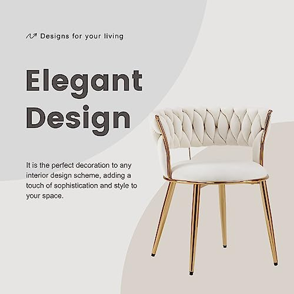 RHYNZEE Accent Velvet Dining Chair with Gold Metal Legs, Woven Modern Living Room Chairs Upholstered Side Chair for Bedroom Kitchen Vanity Guest Reception Room (Beige)