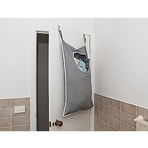 Urban Mom Door Hanging Laundry Hamper with Stainless Steel Hooks (Gray)