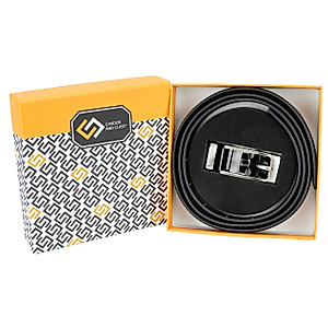 CANDOR AND CLASS Women's Leather Ratchet Belt, Trim to Fit 18"- 44" Waist, No Holes, Packed in a Gift Box (W723X Black, 25mm Wide)