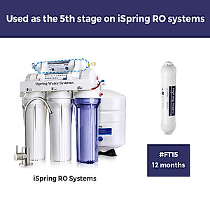 iSpring FT15 5th Stage Inline Post Carbon Filter Replacement Cartridge, 1 Count (Pack of 1), White