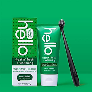 Hello Freakin Fresh Whitening Toothpaste, Fluoride Free Hemp Toothpaste with Farm Grown Mint and Coconut Oil, Vegan, No Peroxide, No Fluoride, No Dyes, Gluten Free, BPA Free, 2 Pack, 4 OZ Tubes