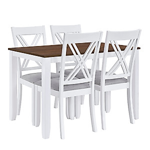 Harper & Bright Designs Rustic Wood 5-Piece Dining Table Set, Wood Kitchen Table Set with Table and 4 X-Back Dining Chairs, White