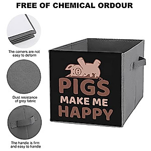 Pigs Make Me Happy PU Leather Collapsible Storage Bins Canvas Cube Organizer Basket with Handles