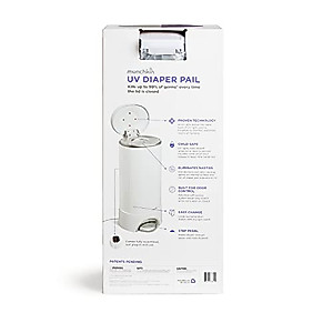 Munchkin® UV Diaper Pail #1 in Odor Control, LED UV Lights Kills 99% of Germs and Odor Causing Bacteria on Lid Surface, Includes 1 UV Refill Ring and 1 UV Snap, Seal & Toss Bag