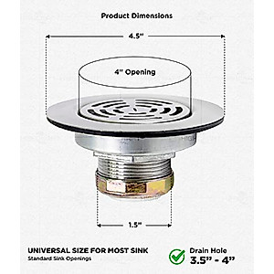 Highcraft 97I3 Flat Stainless Steel RV Mobile Shower Strainer-Drain Assembly for Kitchen or Laundry Sinks, Large