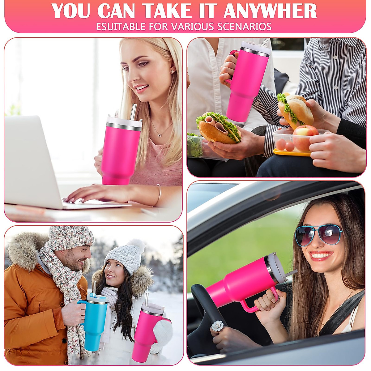 BELYQLY New Version 40oz Stainless Steel Vacuum Insulated Tumbler with Lid and Straw for Water, Smoothie and More, Iced Tea or Coffee (Pink)