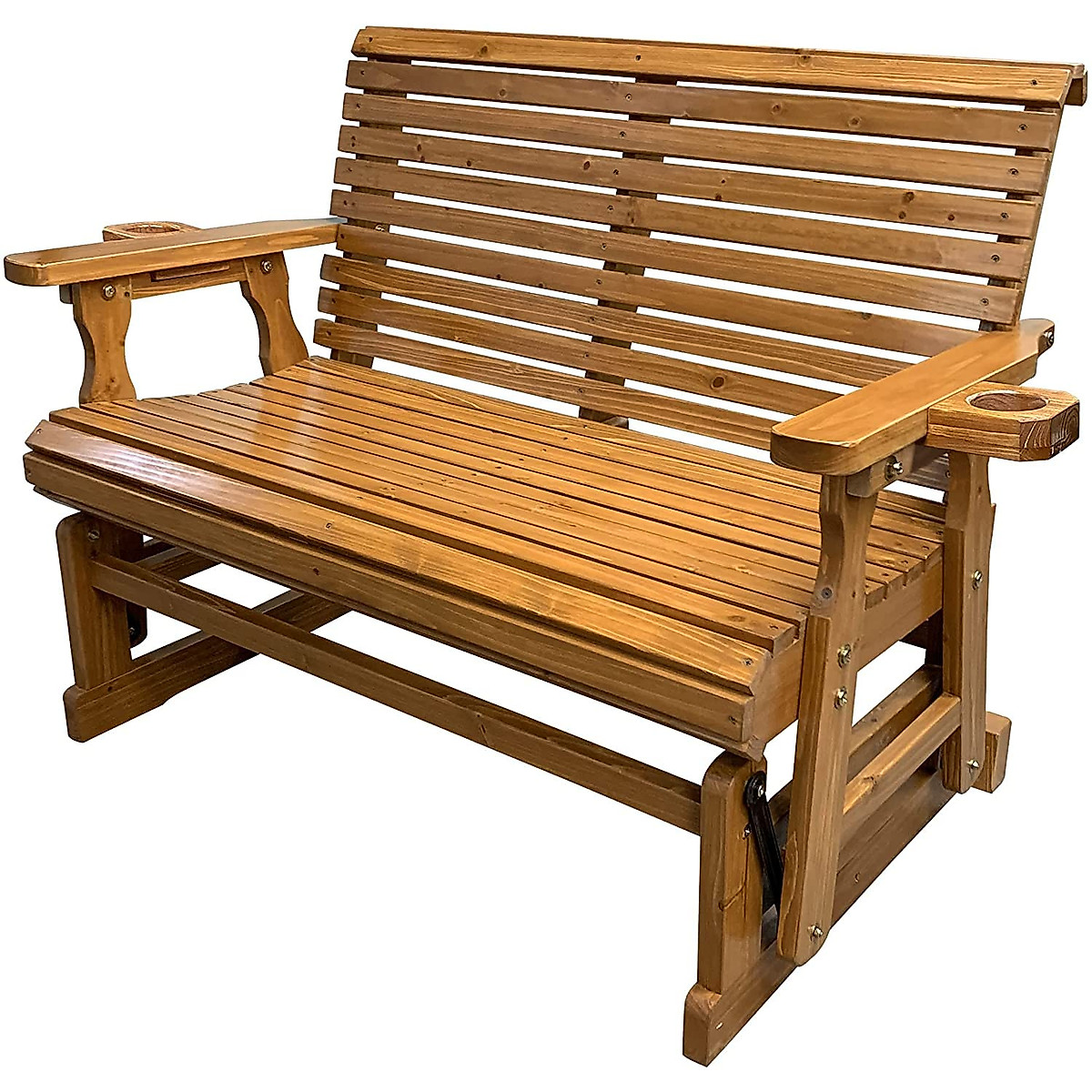 Fortune Candy Patio Glider with Cup Holders, High Roll Back and Deep Contoured Seat, 2-Seater, Heavy Duty 800 Lb, 4 Feet (Brown 4 Ft)