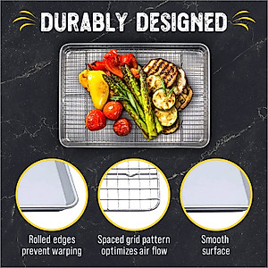 Checkered Chef Baking Sheet Set - Set of 2 Large 18" x 13" Stainless Steel Half Pans for Baking w/ Oven Safe Cooling Racks (2 Pack)