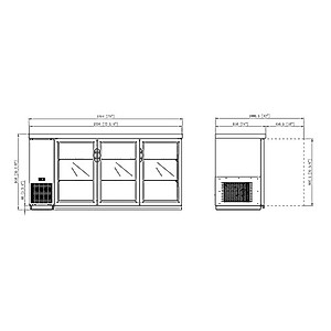 Dukers Appliance USA DBB72-H3 bar Cooler, 73 inches W x 24 inches D x 35 ⅞ inches H, Stainless/Black