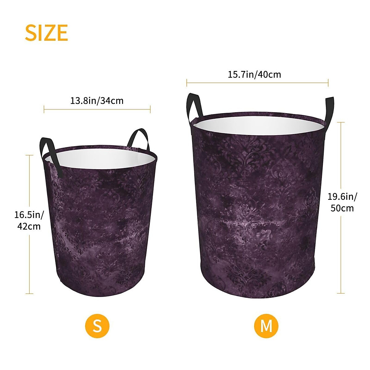 Eggplant Velvet Damask Plum Purple Floral Round Canvas Linen Laundry Hamper, Waterproof Storage Bin For Toys, Books, Clothes, Pets, Laundry Basket, Gift Basket Medium
