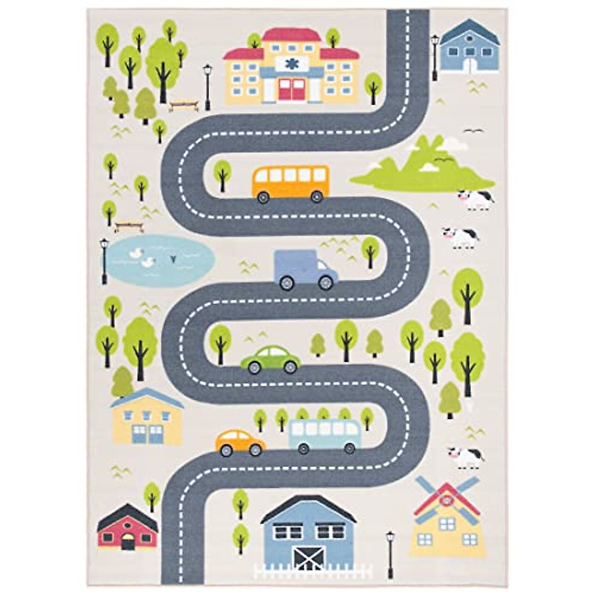 SAFAVIEH Kids Playhouse Collection Area Rug - 5'5" x 7'7", Beige & Green, Non-Shedding Machine Washable & Slip Resistant Ideal for High Traffic Areas for Boys & Girls in Playroom (KPH227A)