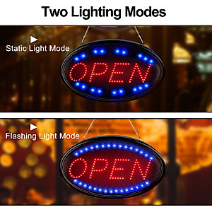 LED Open Sign, FITNATE Large 23x14 inch Business Open Sign with Remote Electric Display Sign,2 Modes Flashing & Steady Lights for Business, Shop, Bar, Hotel