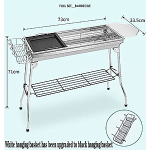 Portable Charcoal Grill, Upgraded Folding Large Barbecue Charcoal Grill W/Board Shelf & Flavoring Storage Basket, Stainless Steel Frame, for 8 People Picnic Garden Terrace Camping Travel Use