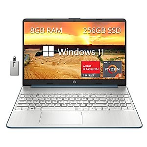 HP 15.6" FHD Laptop, AMD Ryzen 5-5500U Processor, AMD Radeon Graphics, 8GB RAM, 256GB PCIe SSD, HD Webcam, Bluetooth, Wi-fi, Win 11, Blue, 32GB Hotface USB Card