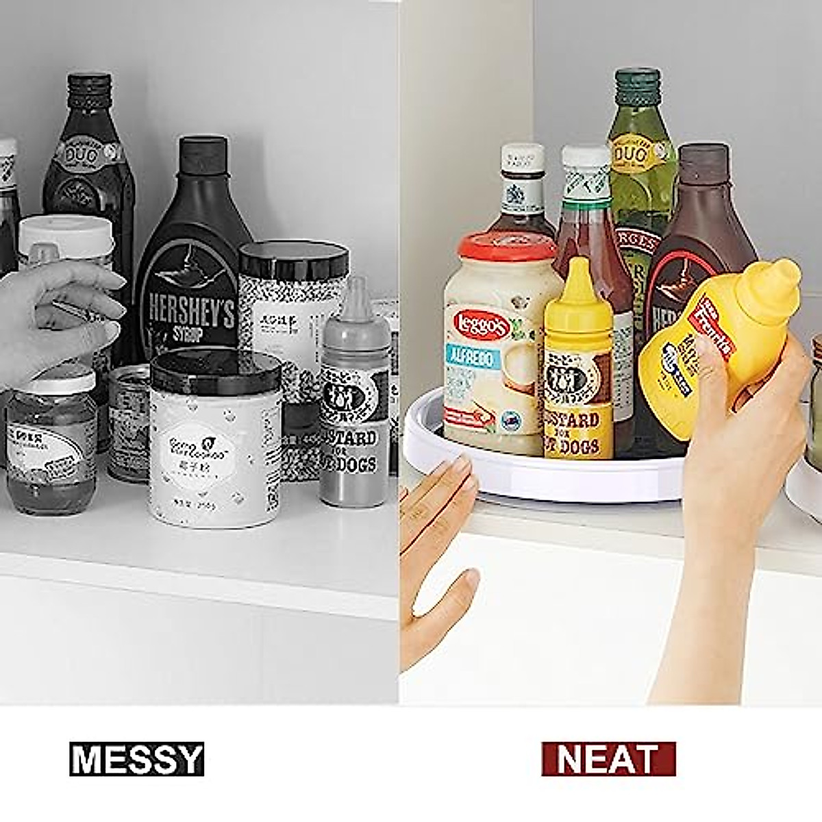 Pretireno Lazy Susan Turntable 1 Pack, Non-Skid Lazy Susan Organizer 10 Inch for Cabinet, Pantry, Kitchen, Countertop, Vanity Display Stand White/Gray