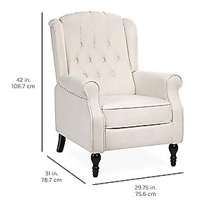 Best Choice Products Tufted Upholstered Wingback Push Back Recliner Armchair for Living Room, Bedroom, Home Theater Seating w/Padded Seat and Backrest, Nailhead Trim, Wooden Legs, Beige