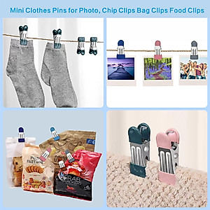 Clothes Pins, 24Pcs Chip Clips, 8 Mix Colors Clothespins, Bag Clips, Paper Clips, Mini Clothes Pins for Photo, Chip Clips Bag Clips Food Clips, Heavy Duty Metal Food Clips for Food, Kitchen Clips