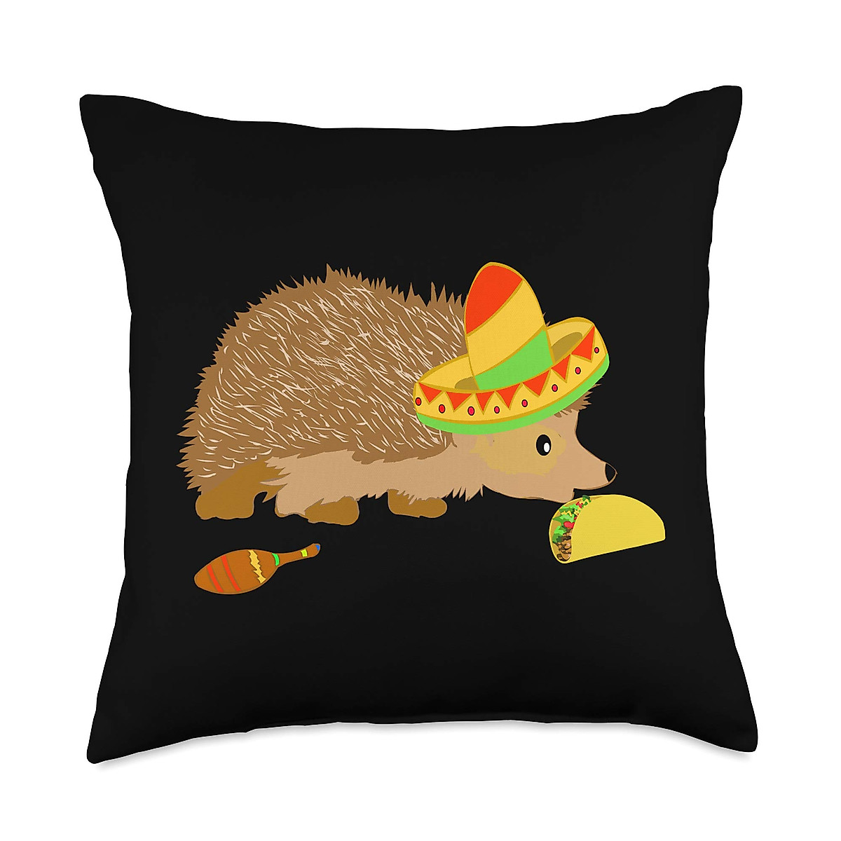 Mexican National Sombrero Day Cinco De Mayo Gifts Hedgehog Sombrero Costume Maracas Tacos Spiny Critters Throw Pillow, 18x18, Multicolor