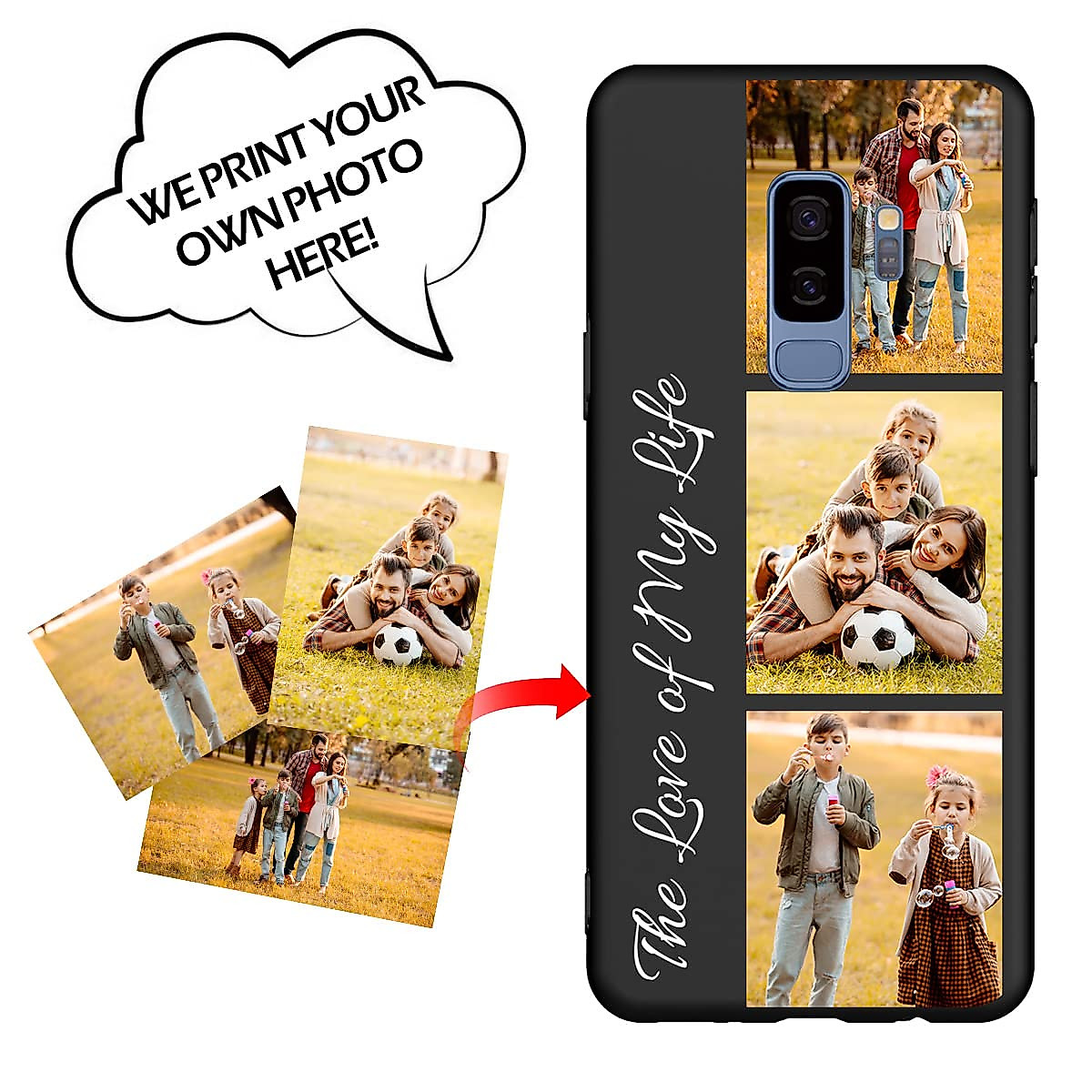 SuSuTiFy Custom Personalized Phone Case for Samsung Galaxy S9 Plus Design Your Own Multi Picture Collage Slim Soft Black Phone Cover for Family Friends Couple Gift