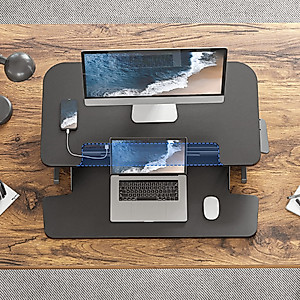 FEZIBO 28” Height Adjustable Standing Desk Converter with USB Charging Port, Quick Sit to Stand Tabletop Dual Monitor, Stand Up Desk Riser for Home Office, Black