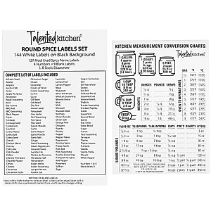 Talented Kitchen 12 Magnetic Spice Jars for Refrigerator with 3 Metal Wall Bases, 269 Preprinted Seasoning Labels, 2 Styles, 1 Cooking Conversion Chart, for 3 oz Containers