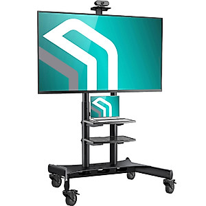 ONKRON Mobile TV Stand with Wheels Rolling TV Stand for 40-65 Inch LED LCD Flat or Curved Screen TVs up to 100 lbs - Height Adjustable TV Cart with Shelves - max VESA 600x400 (TS1351) Black