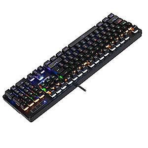 Gaming Keyboard with Customizable RGB Backlight, Tactile & Clicky Blue Switches, 104-Key Anti-Ghosting Wired Keyboard with Surround Lighting, Steel Body for PC and Laptop