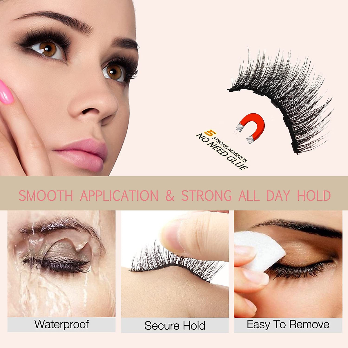 Magnetic Eyelashes Kit with Eyeliner, Magnetic Lashes Natural Looking 10 Pairs , 2 Pcs Magnetic Eyeliner, Reusable 3D False Eyelashes Lashes Pack, With lash tweezers，No Glue! Eyelashes Magnetic