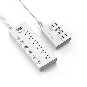 HITRENDS Power Strip Surge Protector 6 Outlets with 6 USB Ports & 8 Ports USB Charging Station - White